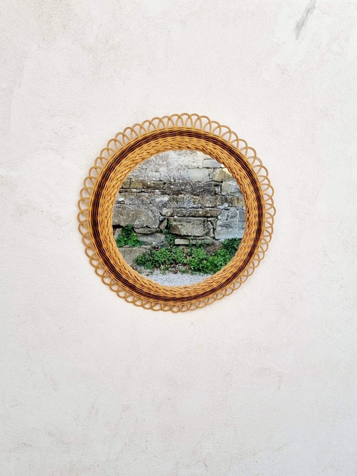 Mid Century Wall Mirror / Vintage Rattan Round Wall Mirror / Franco ...