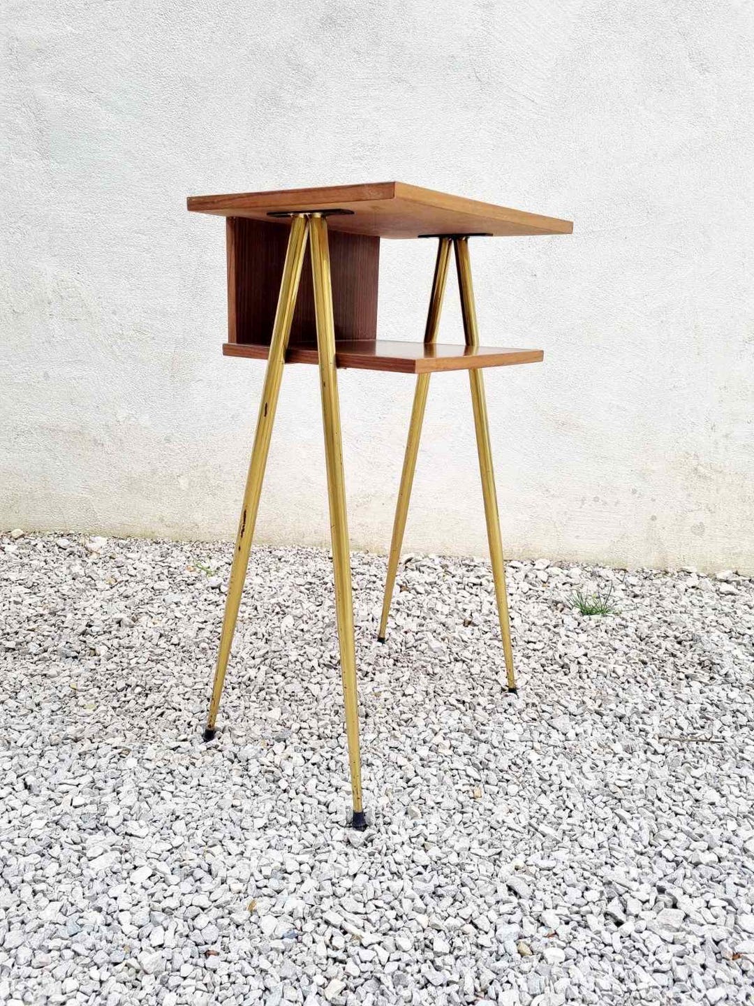Mid Century Side Table With Shelf / Mahogany Veneered Wood End Table ...