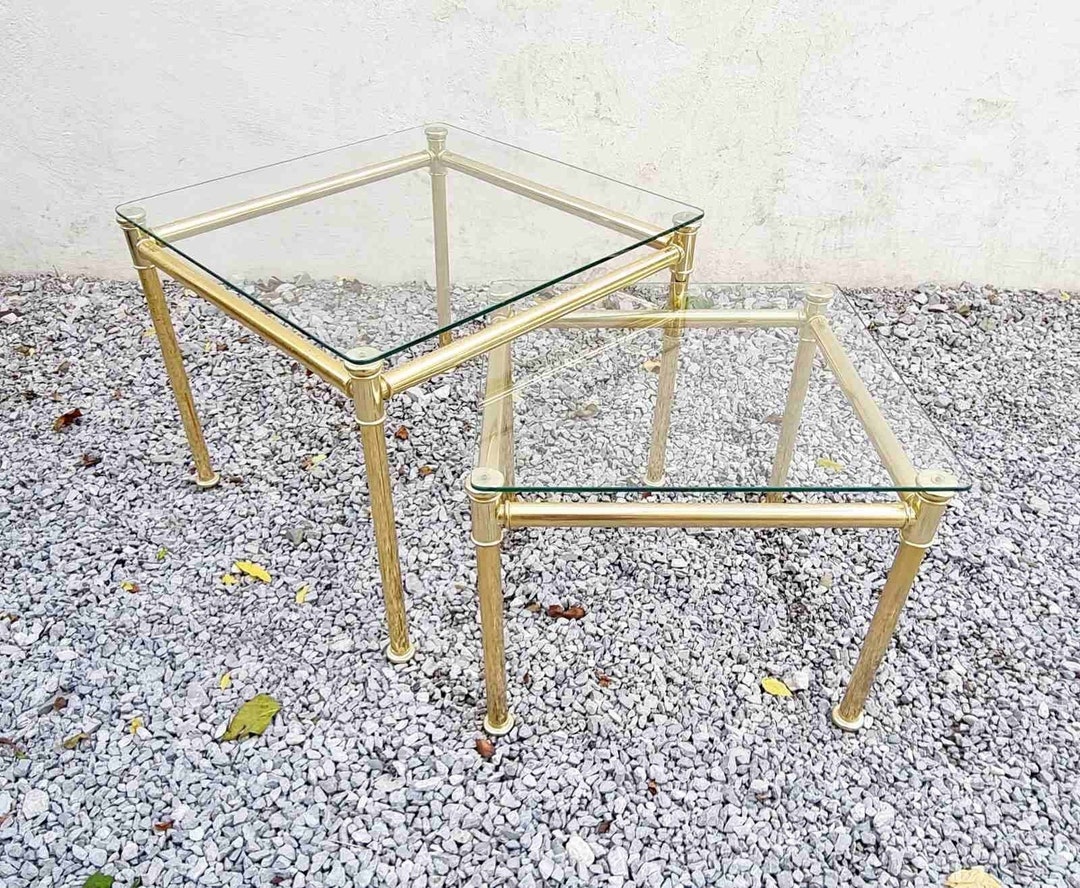 Vintage Gold Nesting Coffee Tables / Living Room Side Tables / Set of ...