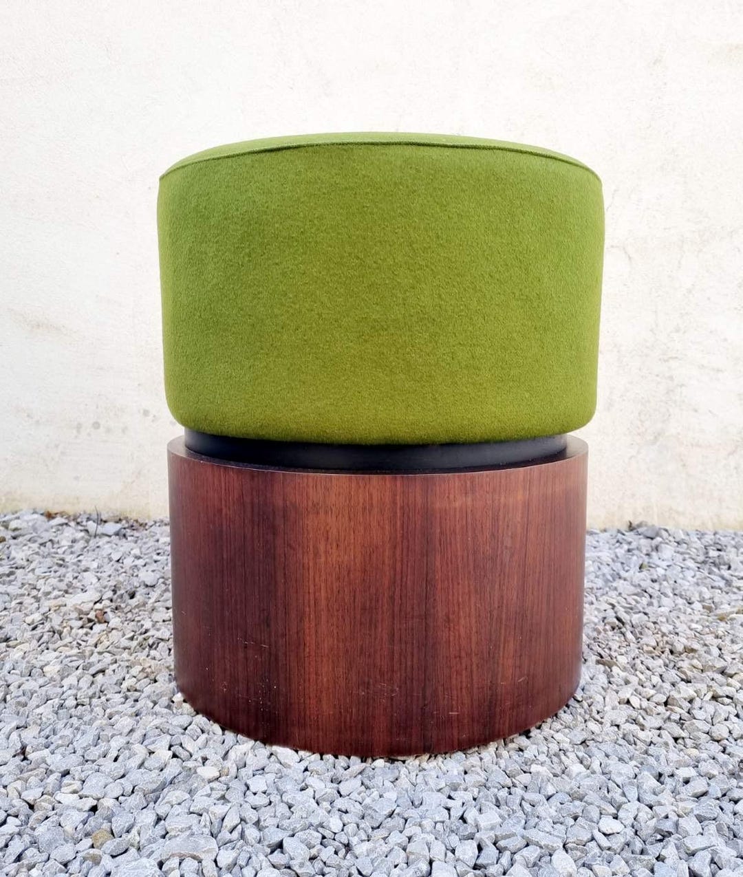 Mid Century Wooden Stool / Green Vintage Ottoman / Green Fabric Stool ...