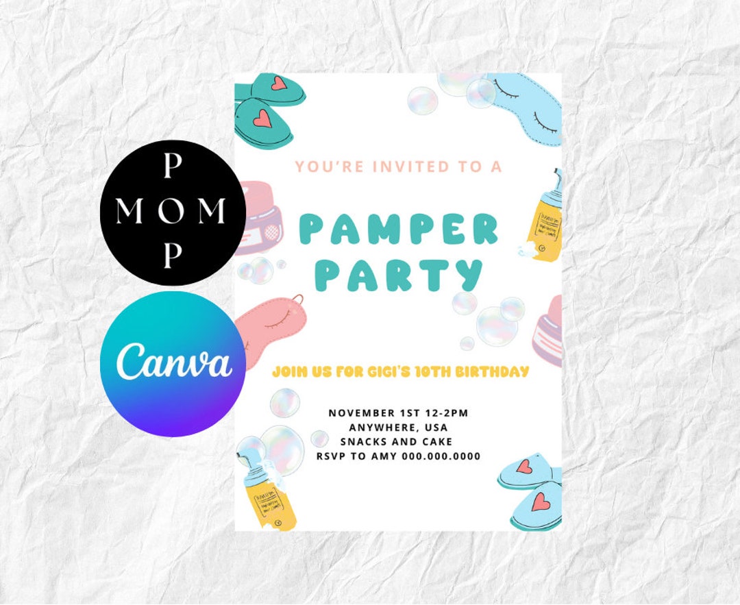 Skincare Party Invite Template: Pamper Birthday Theme (edit in Canva ...