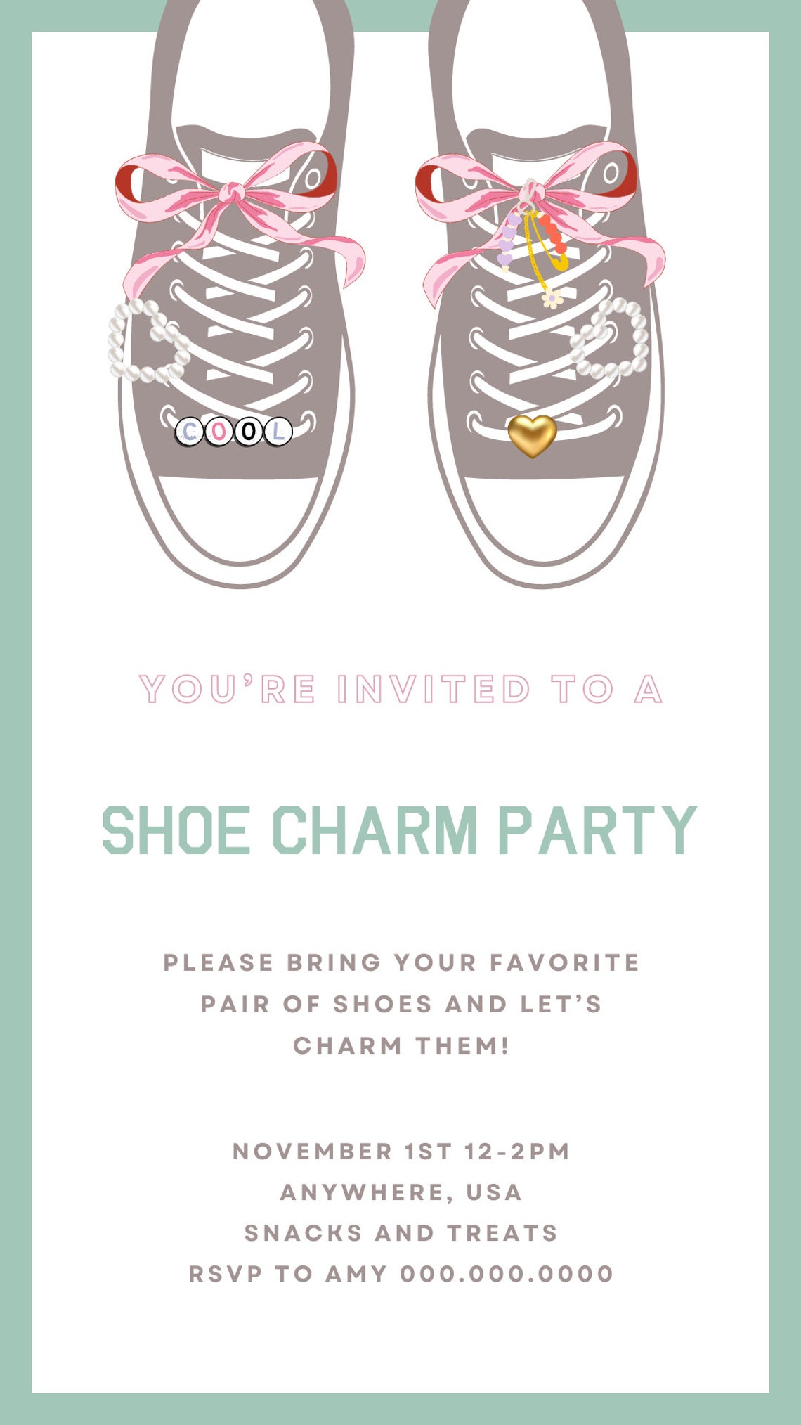Shoelace Charm Party Invitation Templates: Poster & Wallpaper (canva ...