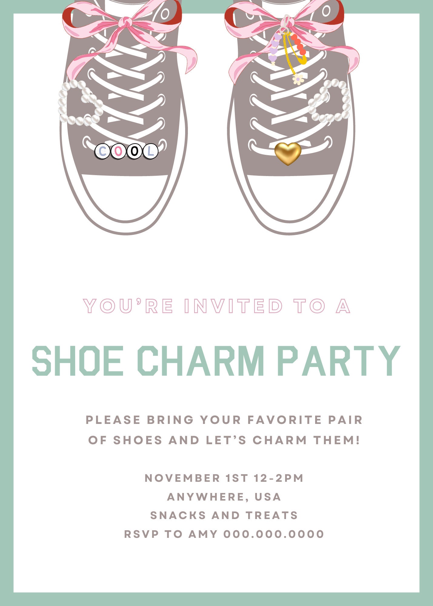 Shoelace Charm Party Invitation Templates: Poster & Wallpaper (canva ...