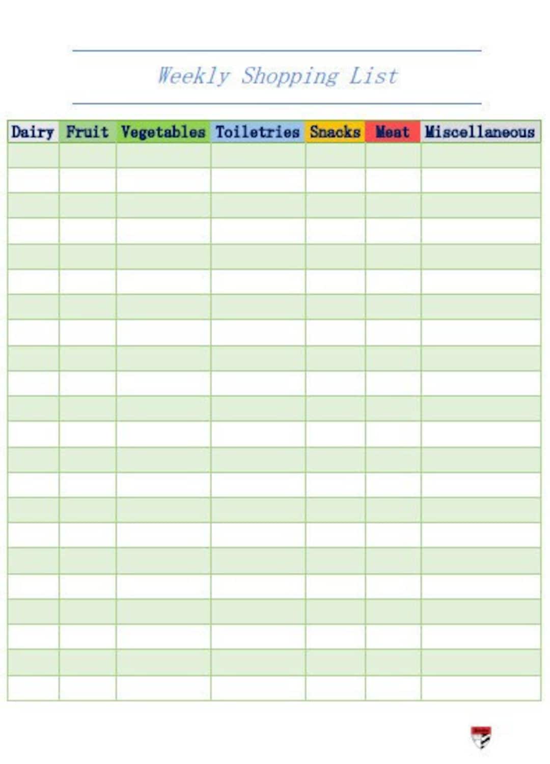 Weekly Shopping List - Etsy