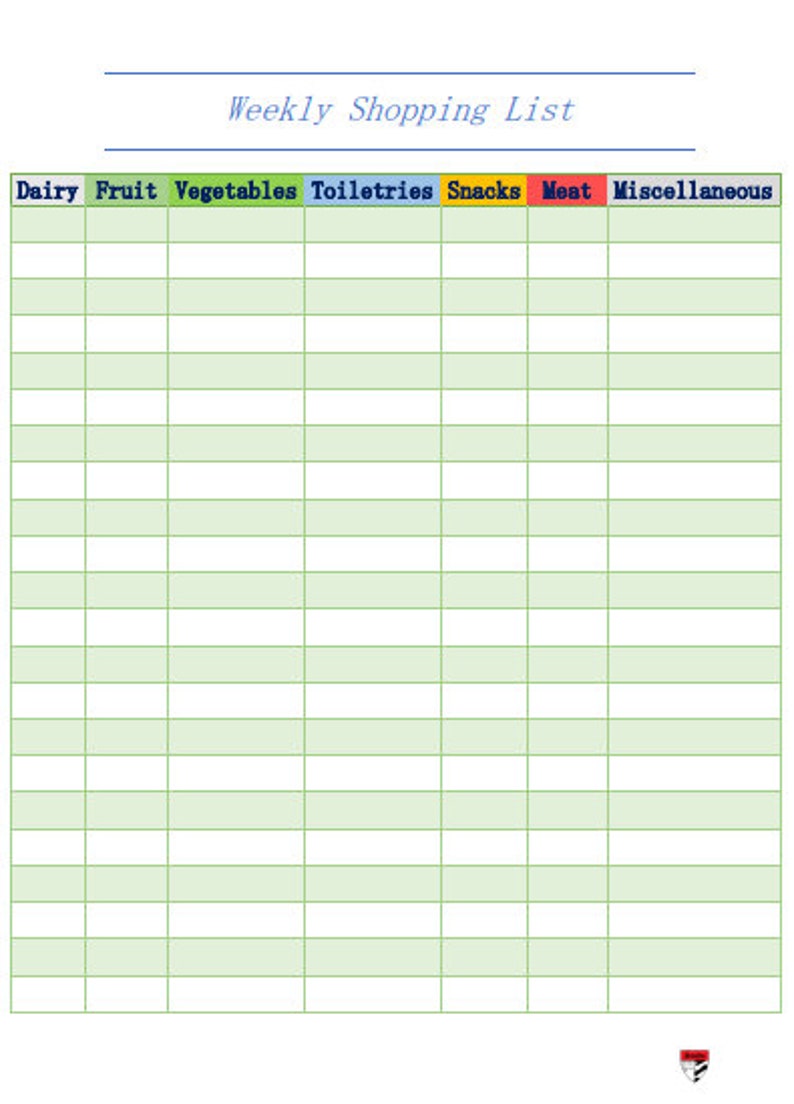 Weekly Shopping List - Etsy