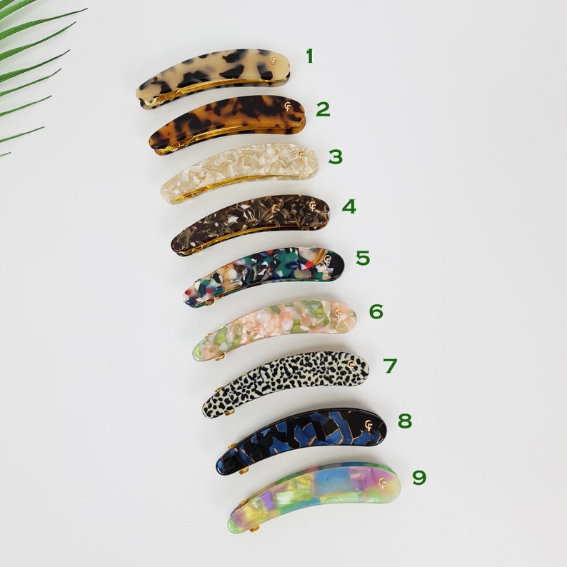 Leopard Long Slim Round Small Hair Barrette / Tortoise Shell Banana Pin ...