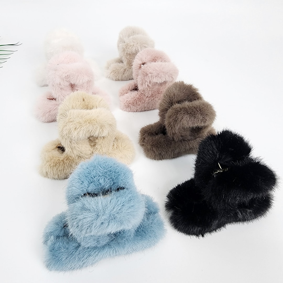 Synthetic Fur Eco-fur Midi Twist Half-tie Hair Claw Clip (3.5 Inch ...
