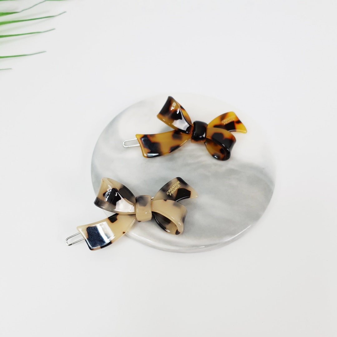 Leopard Marble Mini Double Ribbon Bobby Pin (2.2 Inch) / Tortoise ...