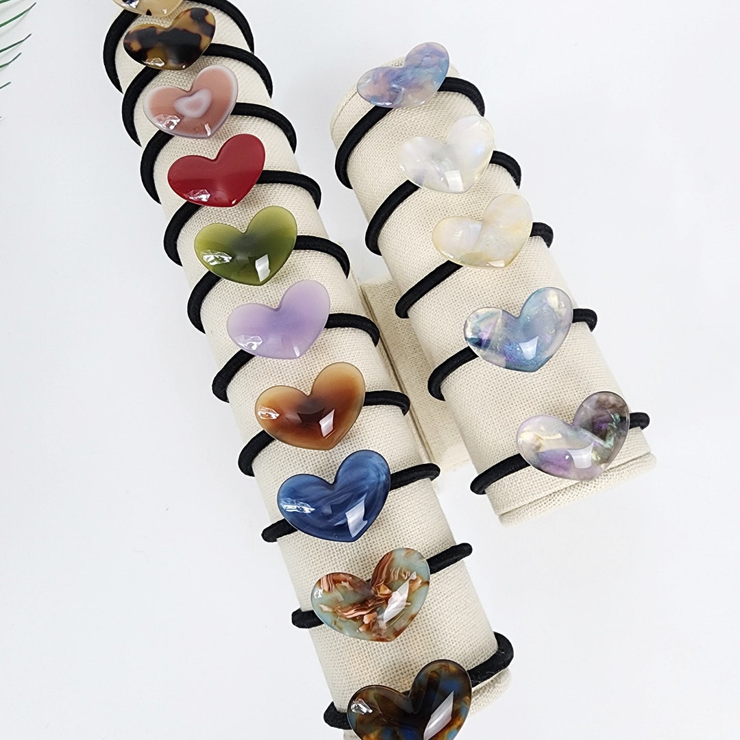 Convex Simple Heart Hair Tie (1.2 Inch) / Simple Cute Ponytail Holder ...