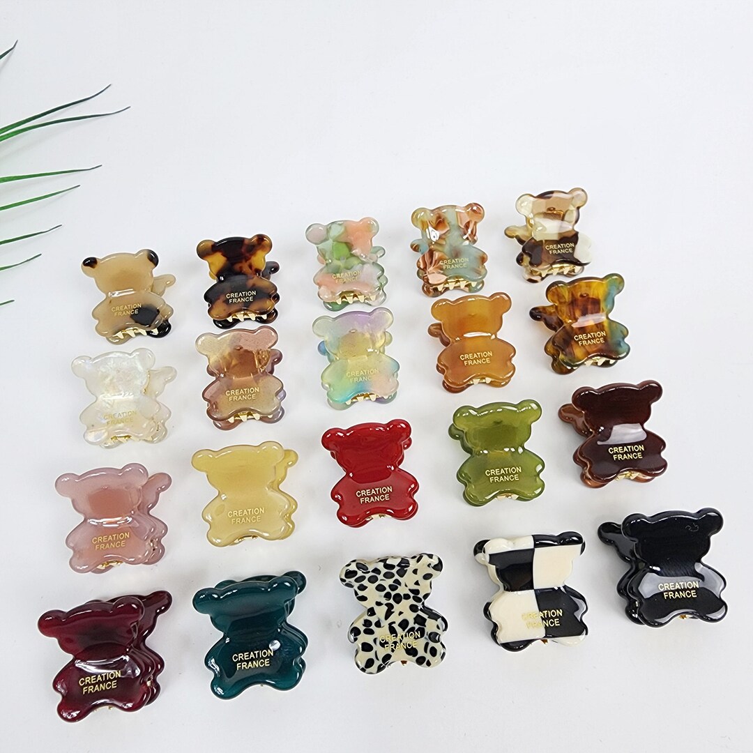 Teddy Bear Small Hair Claw Clip / Tortoise Shell French Hair Pin / Mini ...