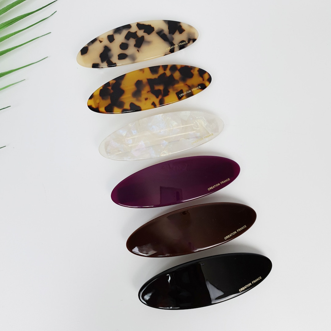 Leopard Oval Flat Hair Barrette (3.5 Inch) / Tortoise Shell French Hair ...