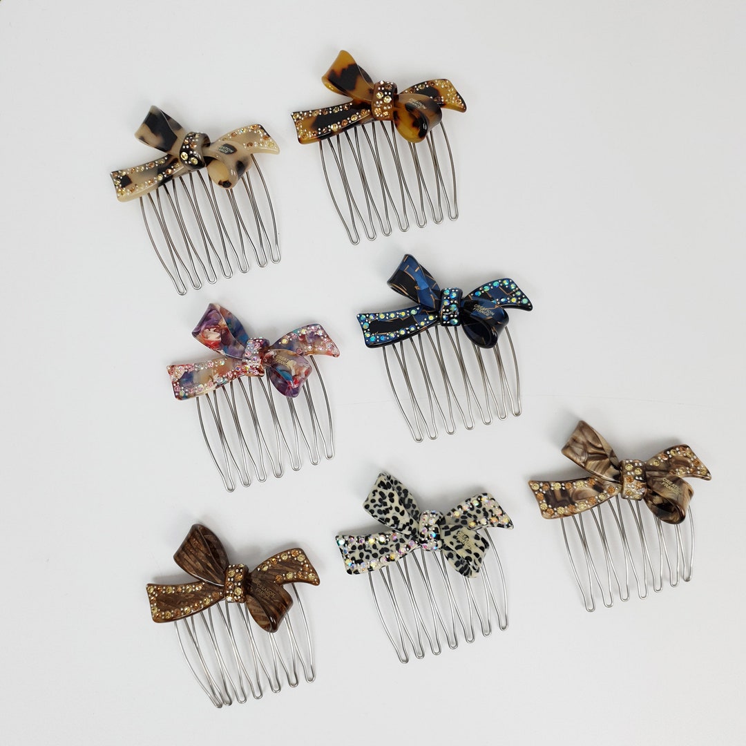 Leopard Double Ribbon Hair Comb Pin With Cubic / Tortoise Shell French ...