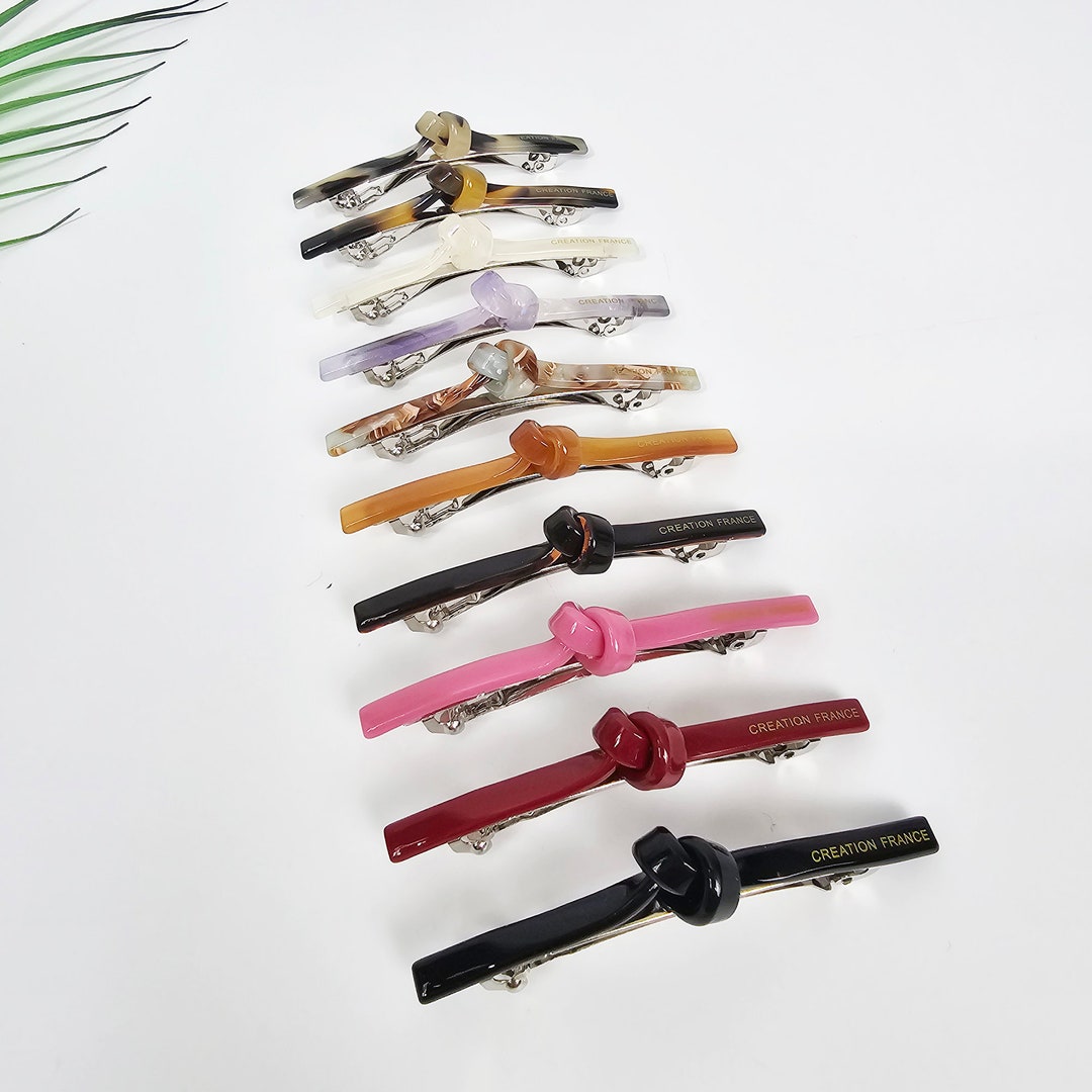 Leopard Pure Mini Slim Straight Knot Hair Clip (2.8 Inch) / Tortoise ...