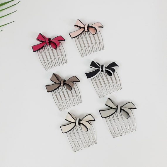 Double Ribbon Hair Comb Pin / Pastel Color French Hair Pin / | Etsy