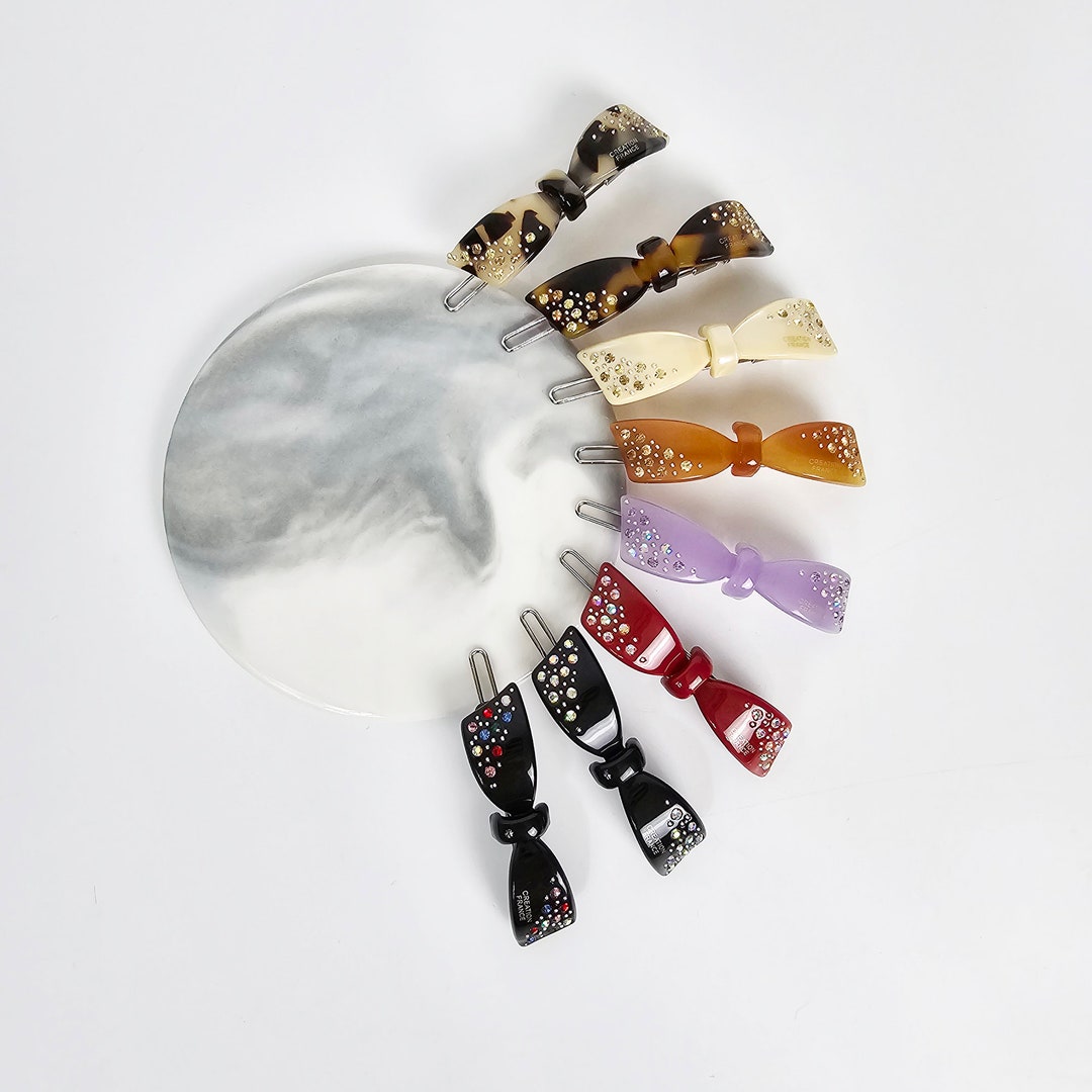 Cubic Diagonal Mini Ribbon Bobby Pin (2.2 Inch) / Tortoise Marble ...