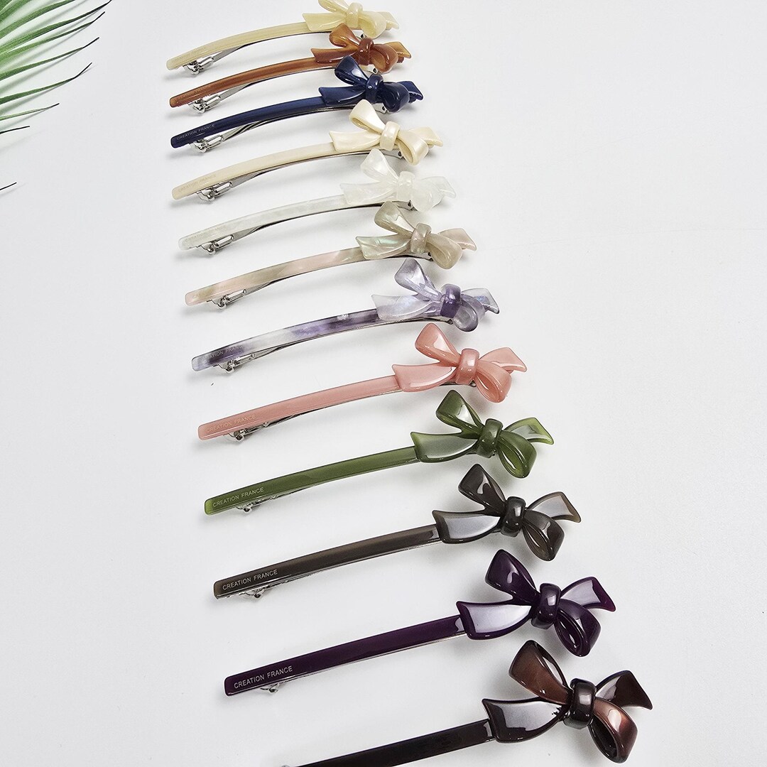 Mini Double Ribbon Slim Hair Clip (4.3 Inch) / Elegance French Hair Pin ...
