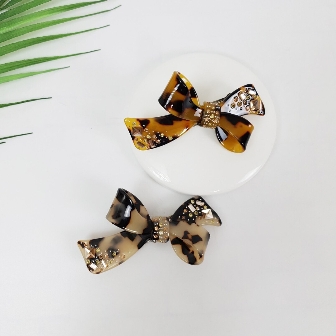 Tortoise Shell Big Double Ribbon Hair Barrette (3.3 Inch) / Luxurious ...