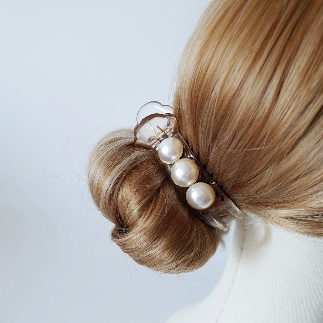 Round White Pearl Hair Clip / Cute Hair Claw / Hair Accessory for Woman ...