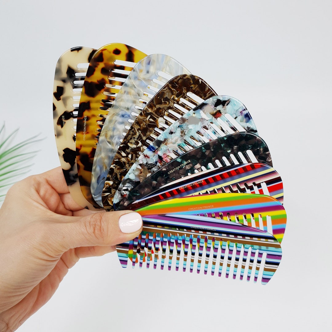 Leopard Marble Round Half Moon 4.3 Inch Hair Comb / Tortoise Shell Hair ...