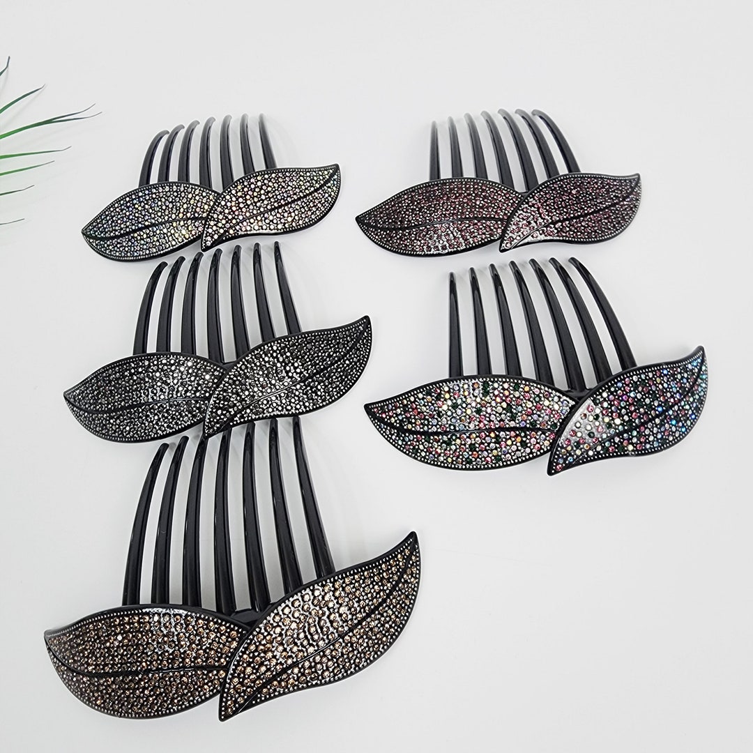 Floral Leaf Long Leg Non-slip Hair Comb Pin With Cubic (4.7 Inch ...