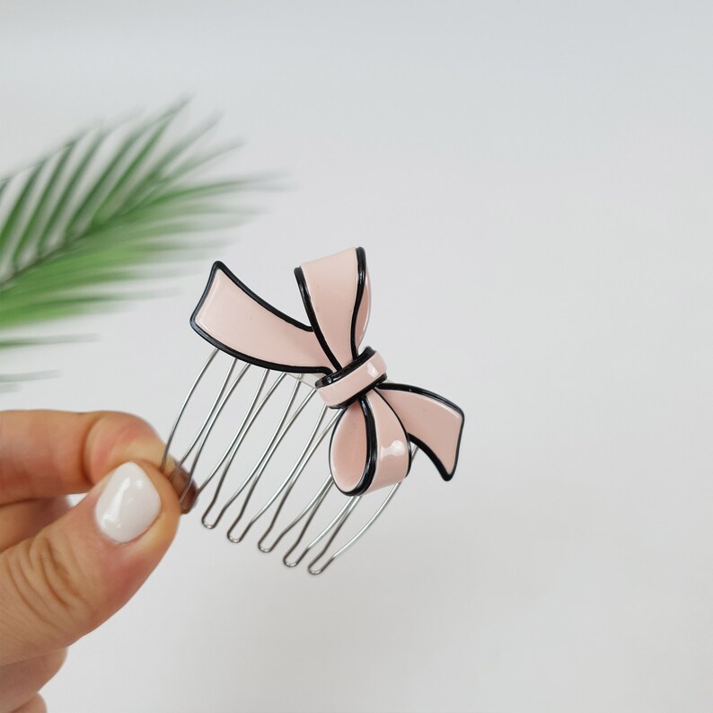 Double Ribbon Hair Comb Pin / Pastel Color French Hair Pin / | Etsy