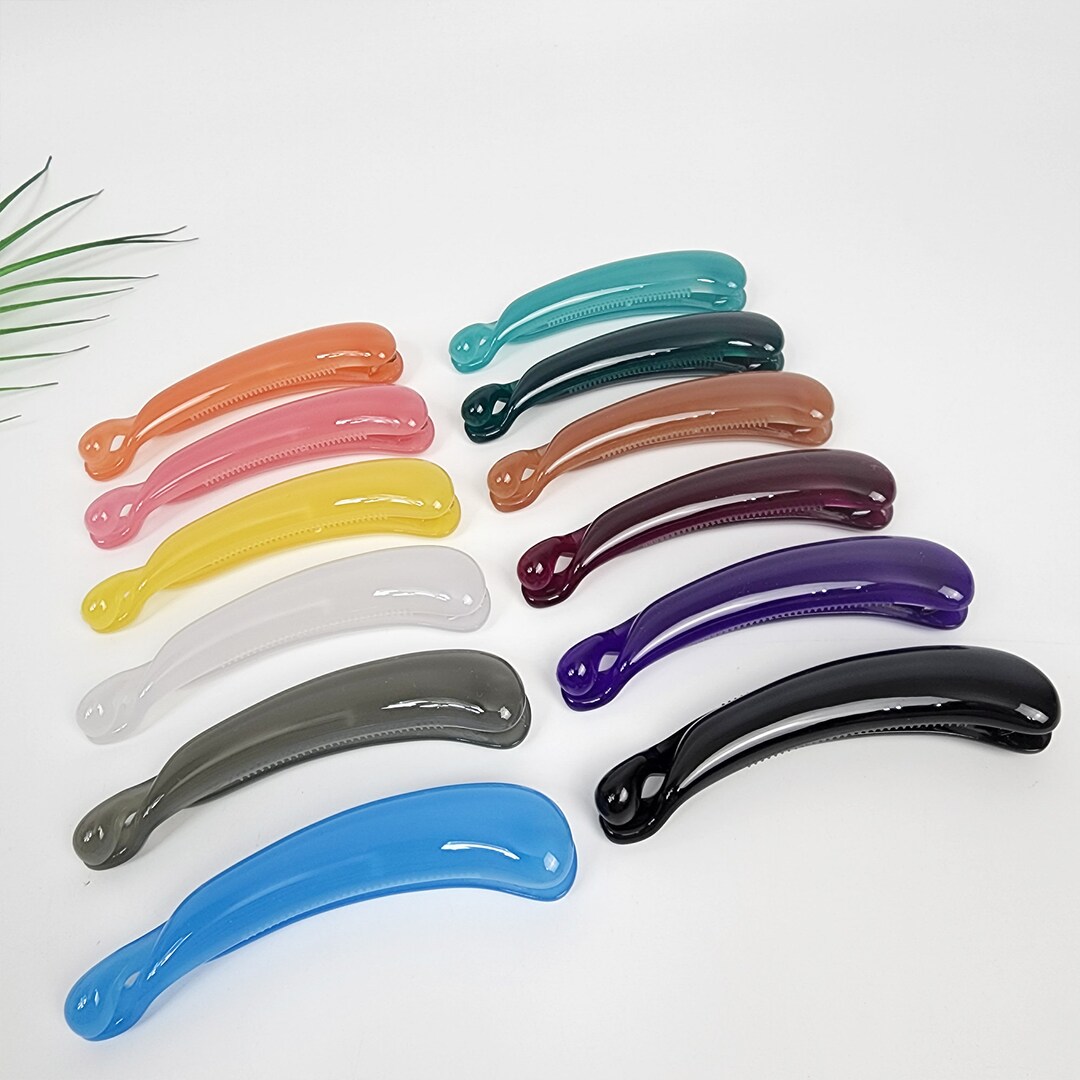 Pure Color Round Banana Clip (3.8 Inch) / Colorful Hair Comb Barrette ...