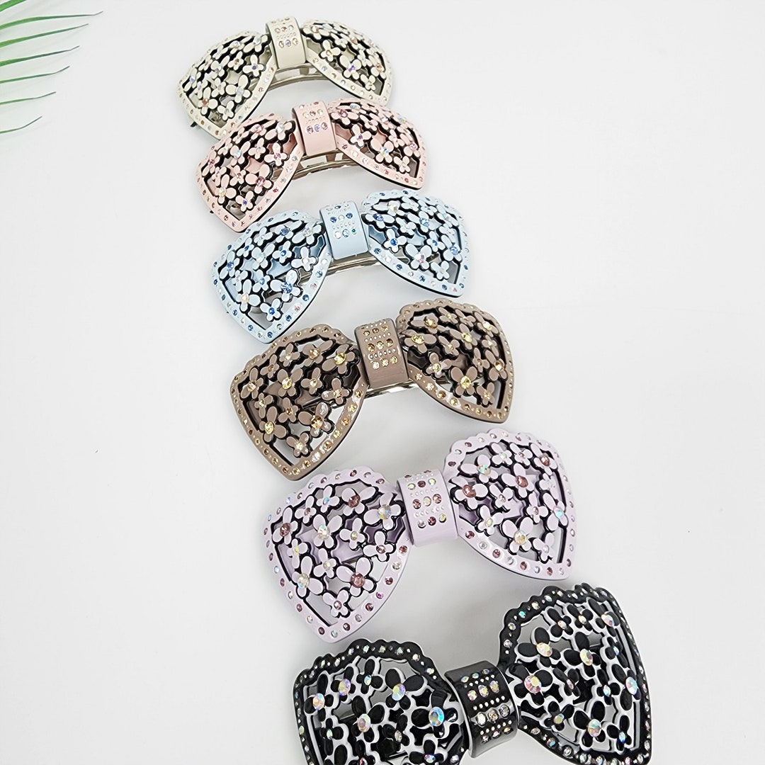 Pastel Color Flower Big Ribbon Hair Barrette With Cubic (5.1 Inch ...