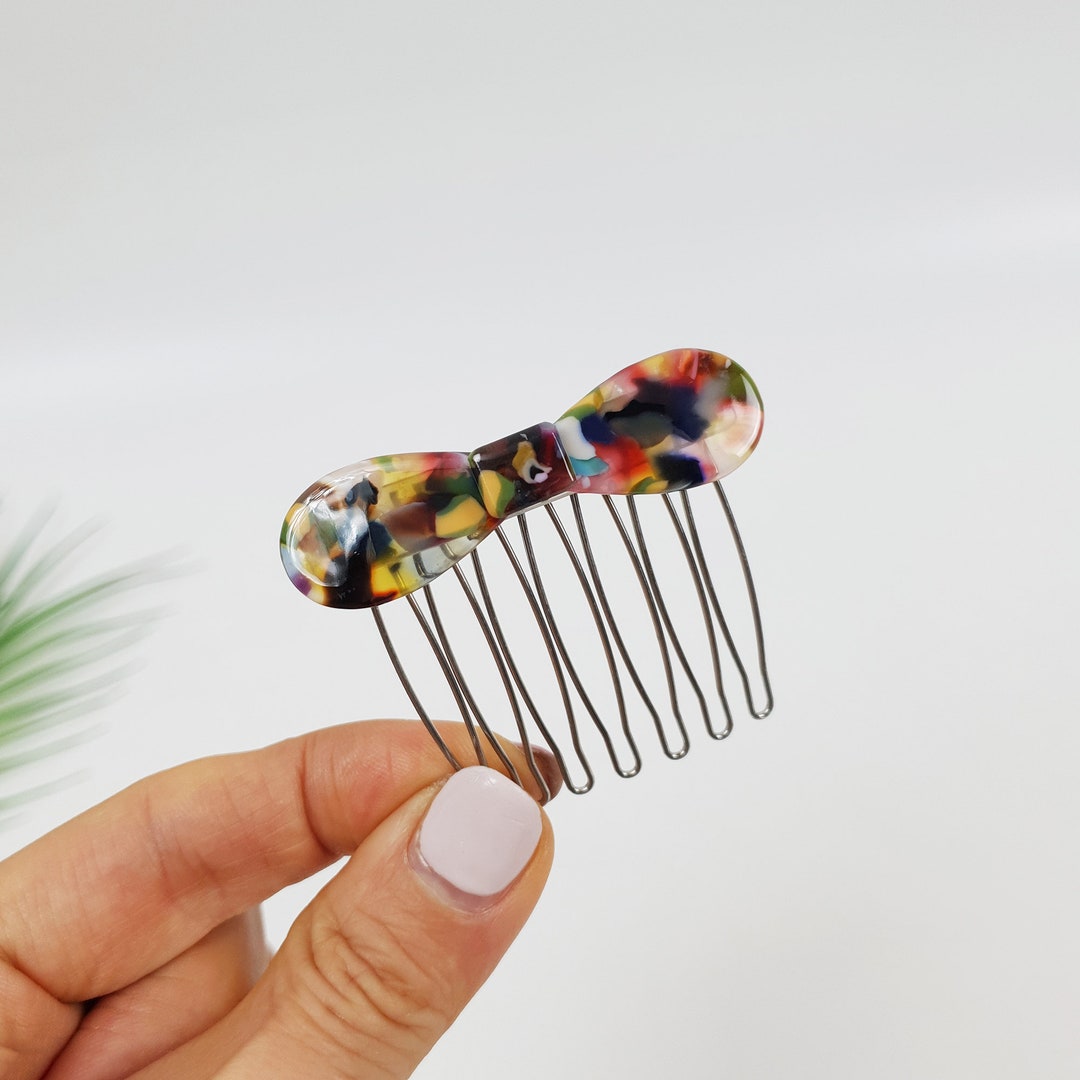 Tortoise Shell Round Ribbon Mini Hair Comb Pin / Luxurious Cellulose ...