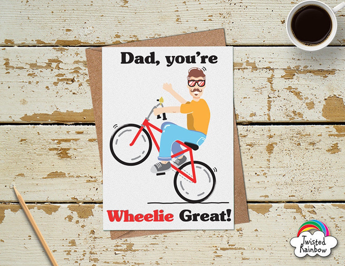 Cyclist Fathers Day Card Wheelie Great Dad Card Funny | Etsy