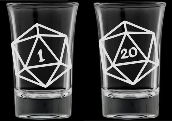 D20 Critical Success and Critical Fail Dice Etched Shot Glass | Etsy