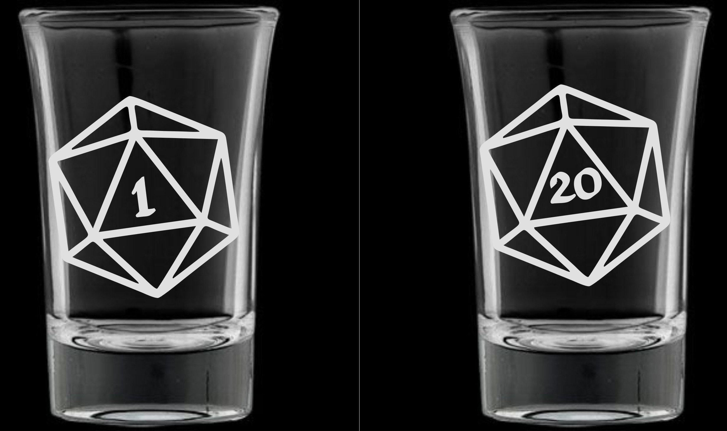 D20 Critical Success and Critical Fail Dice Etched Shot Glass | Etsy