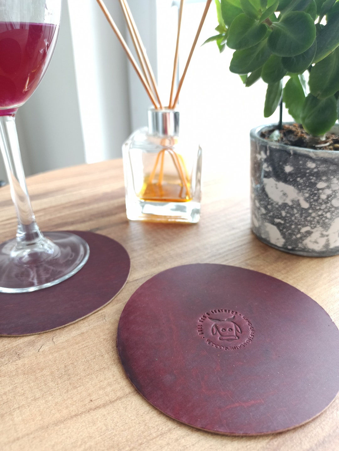 Personalized Leather Coasters, Custom Leather Coaster, Anniversary Gift ...