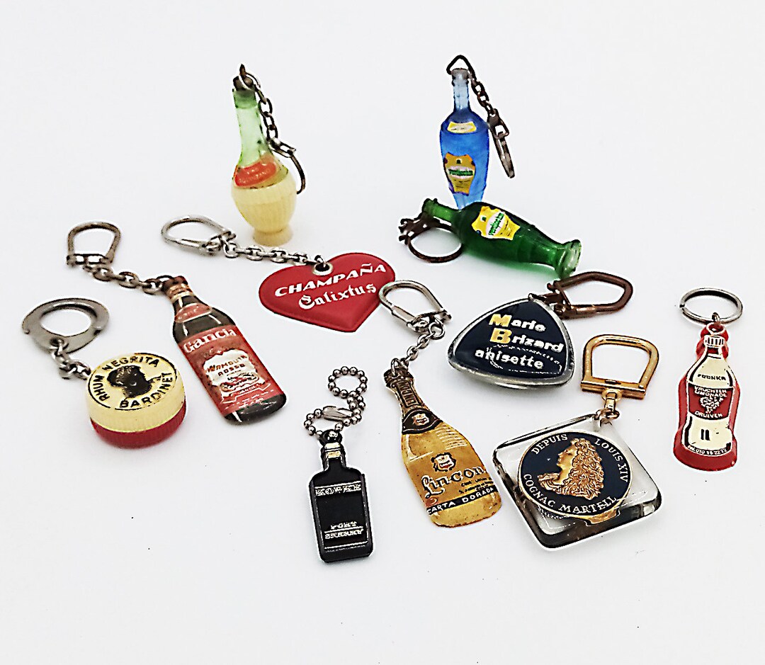 1960s Drinks Bottle Keychain: Vintage Liqueur & Wine Keyring Collection ...