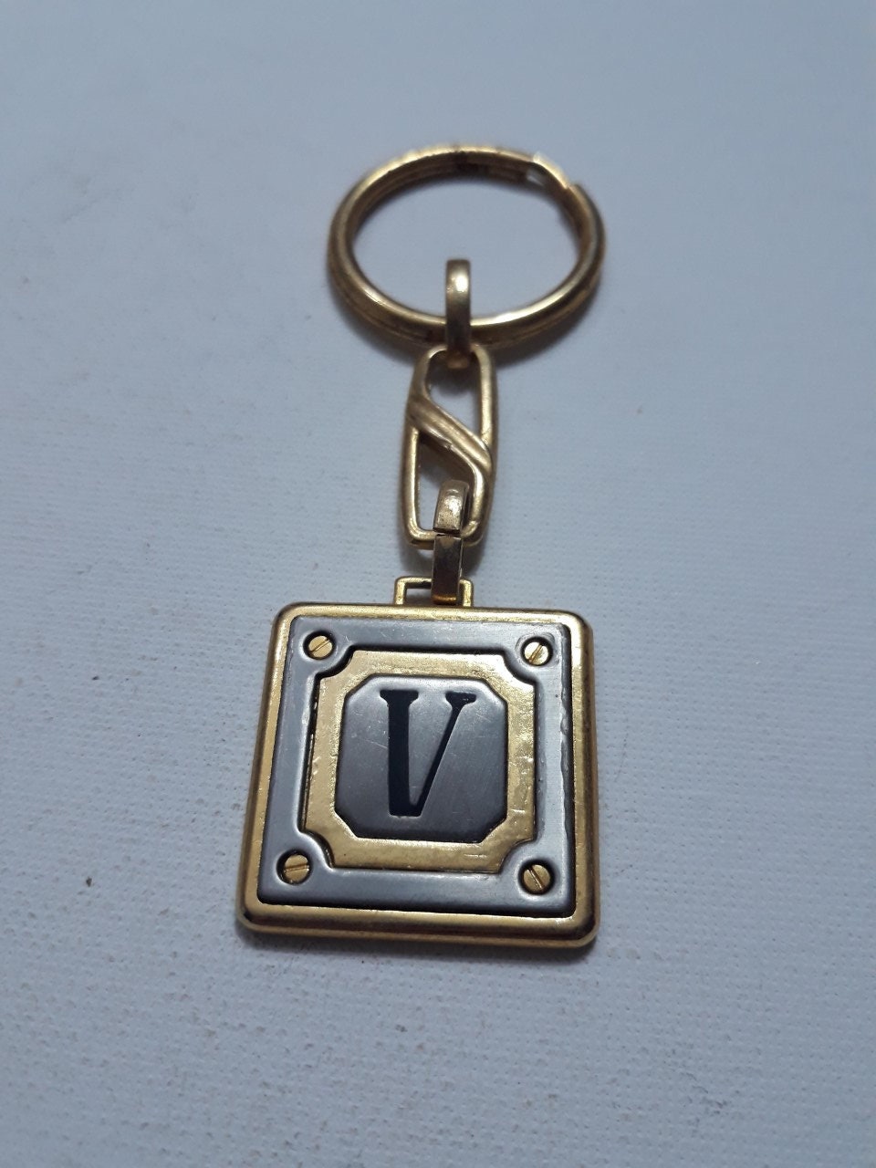 V Initial Vintage Keychain, V Initial Keychain, V Keychain, Initial ...