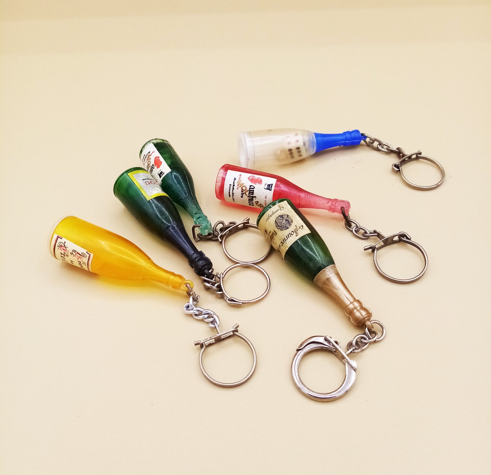 1960s Champagne Bottle Collection Keychain, Food Keychain, Vintage ...