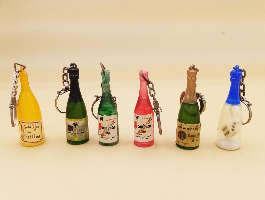 1960s Champagne Bottle Collection Keychain, Food Keychain, Vintage ...