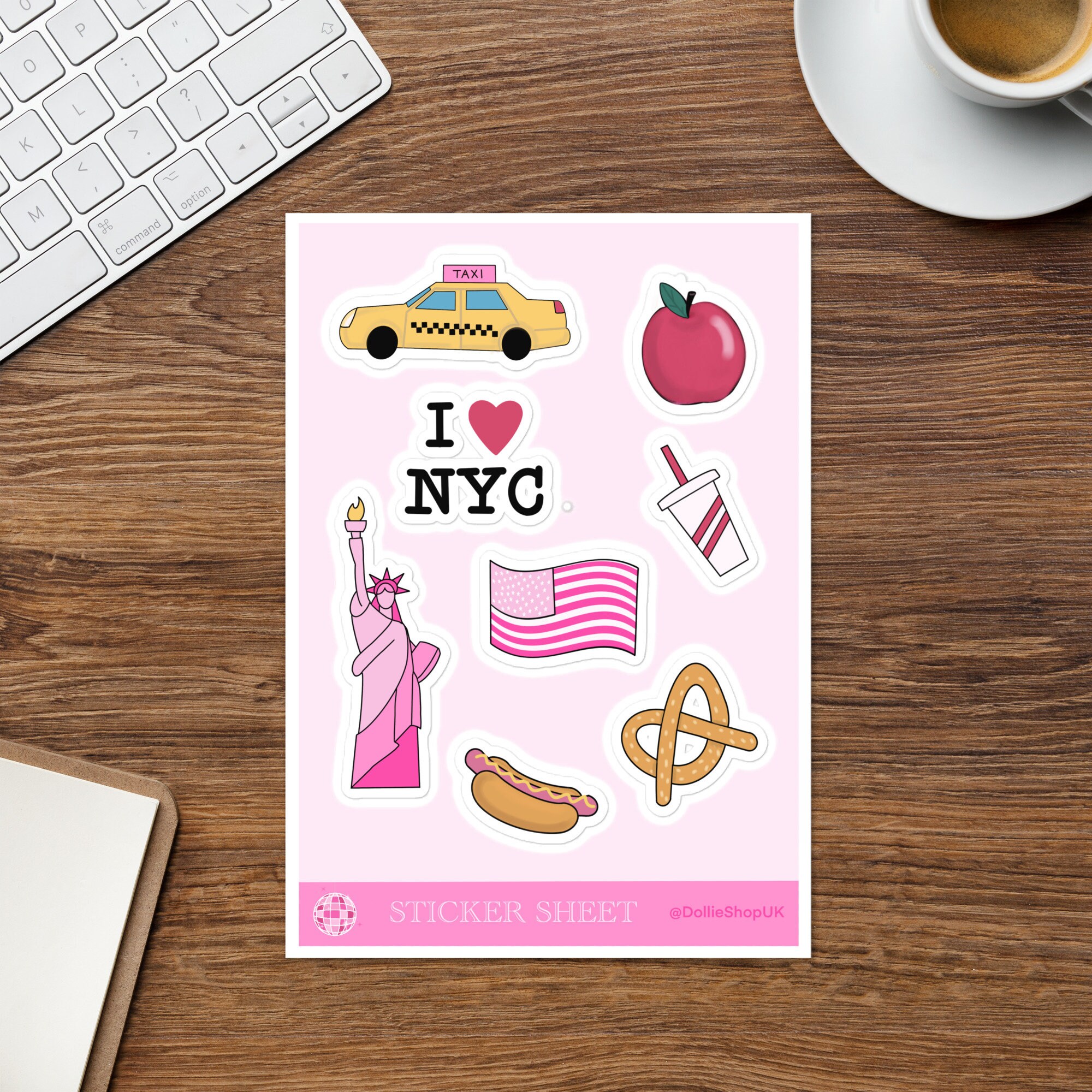 Pink New York City NYC, USA America Travel Digital Art Sticker Sheet ...