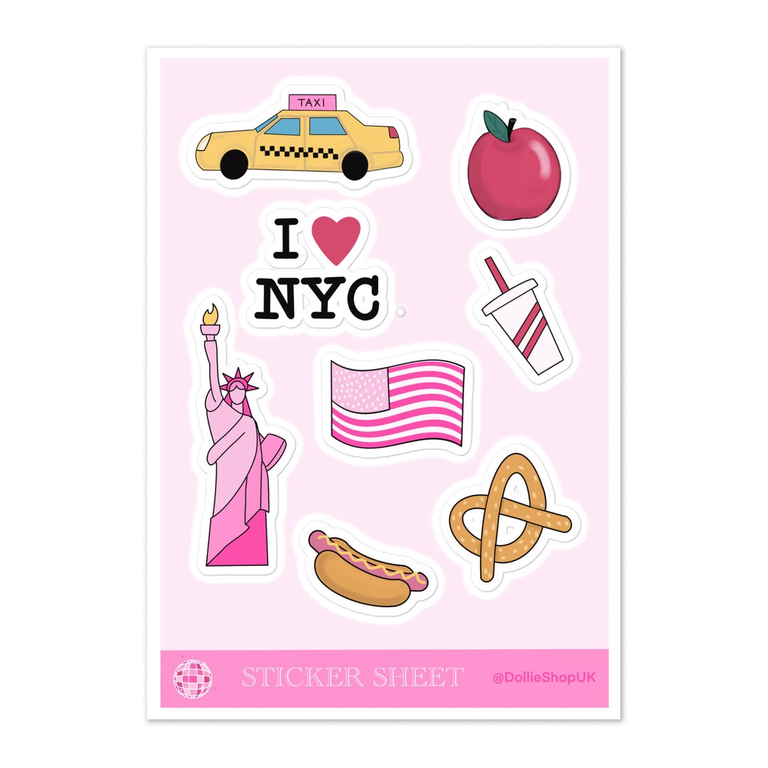 Pink New York City NYC, USA America Travel Digital Art Sticker Sheet ...