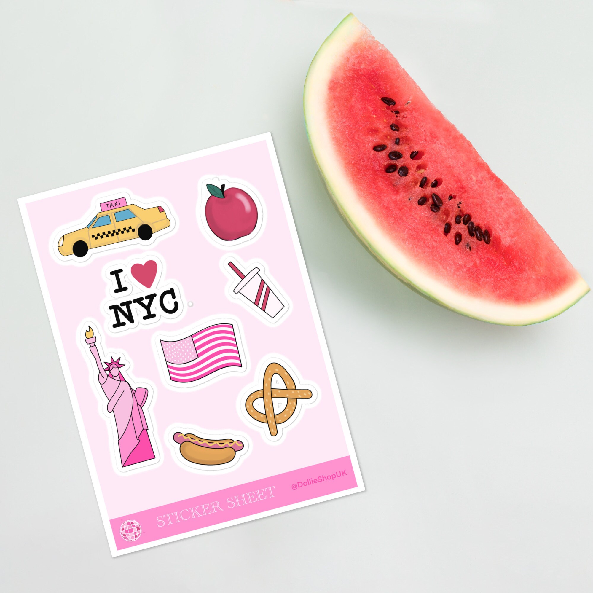 Pink New York City NYC, USA America Travel Digital Art Sticker Sheet ...