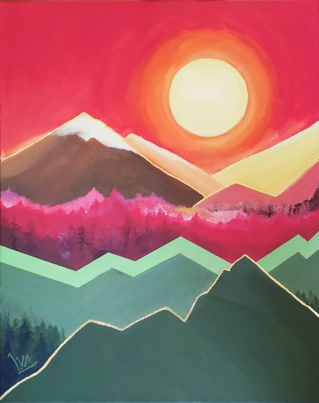 Original Acrylic Painting /mountains / Sun / Sunset / Landscape ...