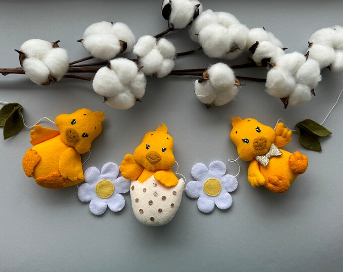 Felt Easter Chick Garland, Spring Wall Decor, Easter Chick Banner, Felt ...