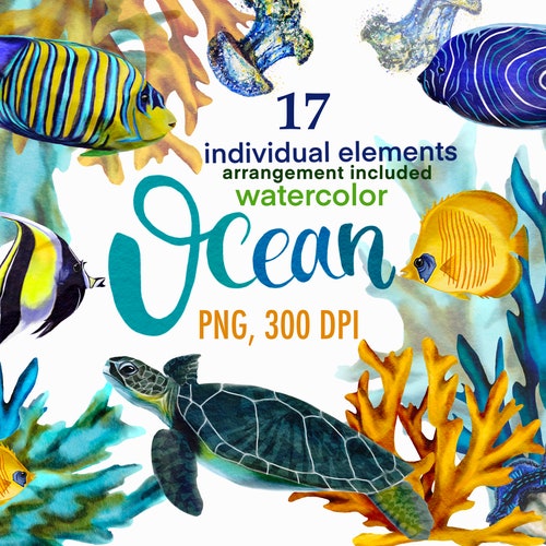 Watercolor Sea Creatures Clipart Set | Etsy
