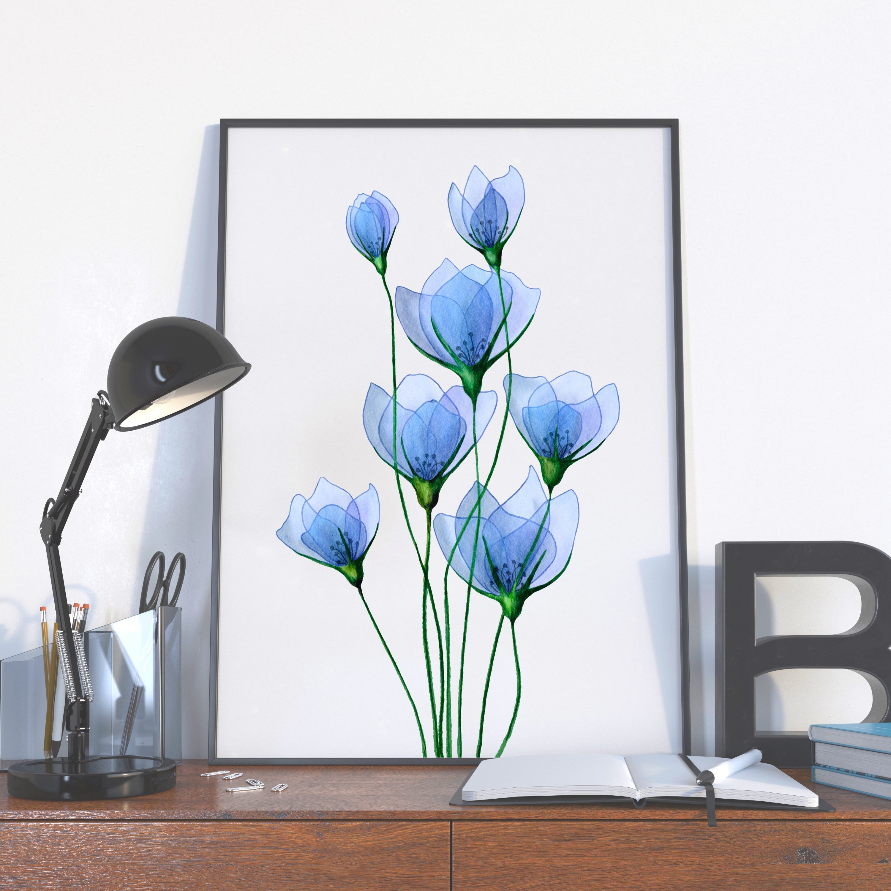 Watercolor Blue Flower Poster Digital Flower Png Watercolor | Etsy