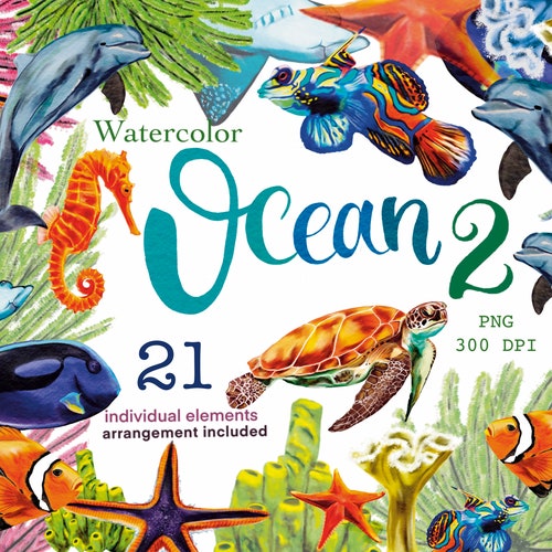 Watercolor Sea Creatures Clipart Set | Etsy