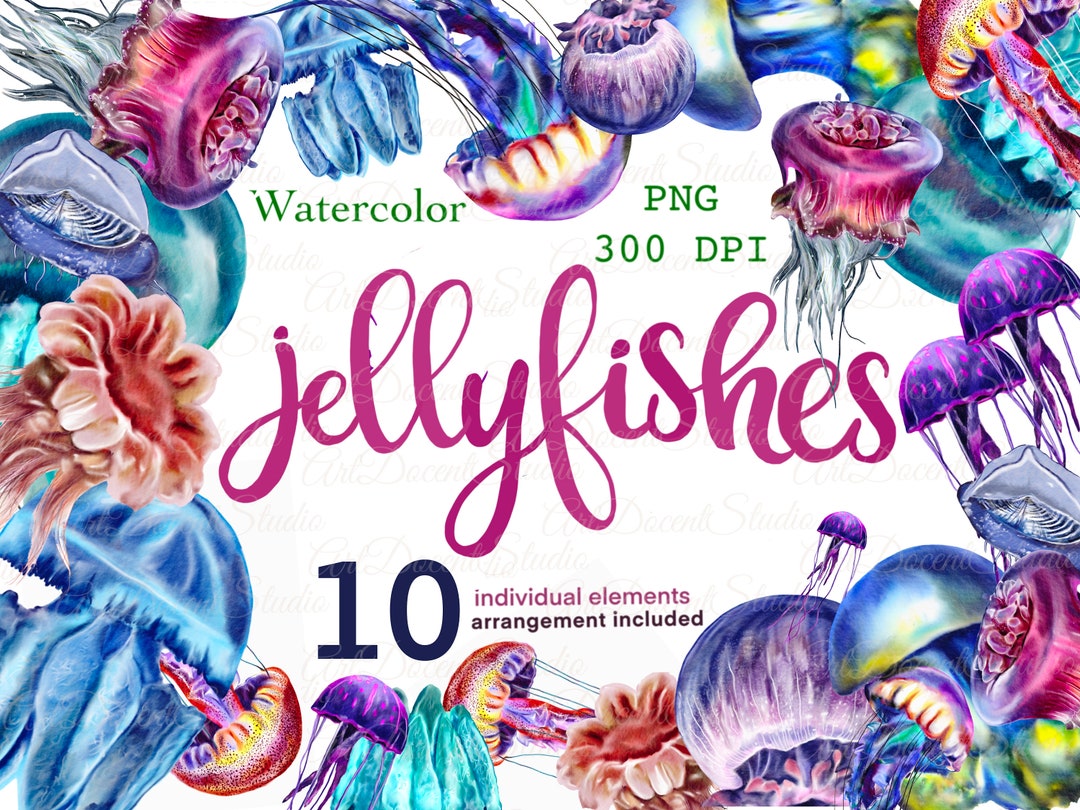 Watercolor Jellyfish Clipart Watercolor Sea Life Clipart Watercolor ...
