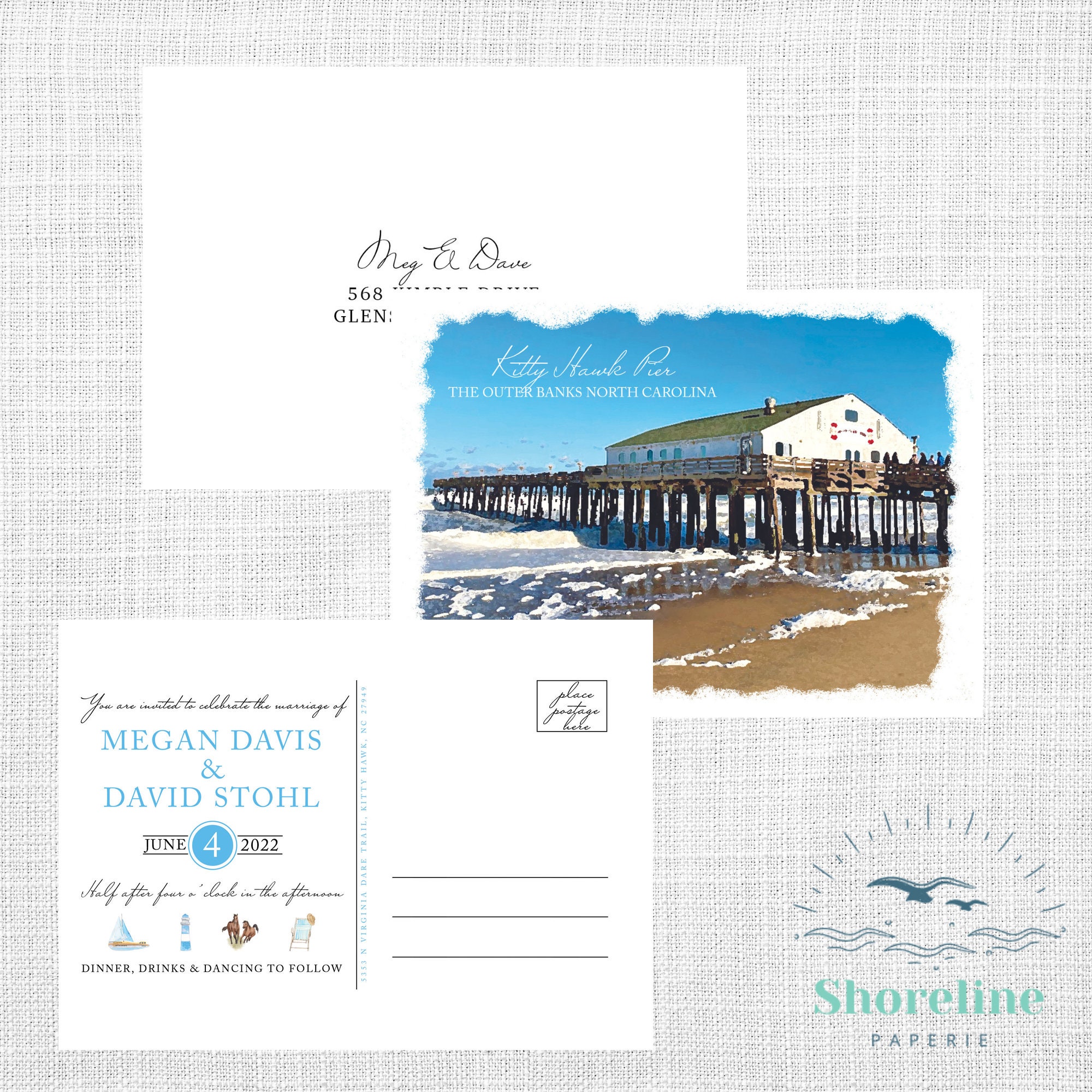 Kitty Hawk Pier Watercolor Outer Banks North Carolina OBX Wedding ...