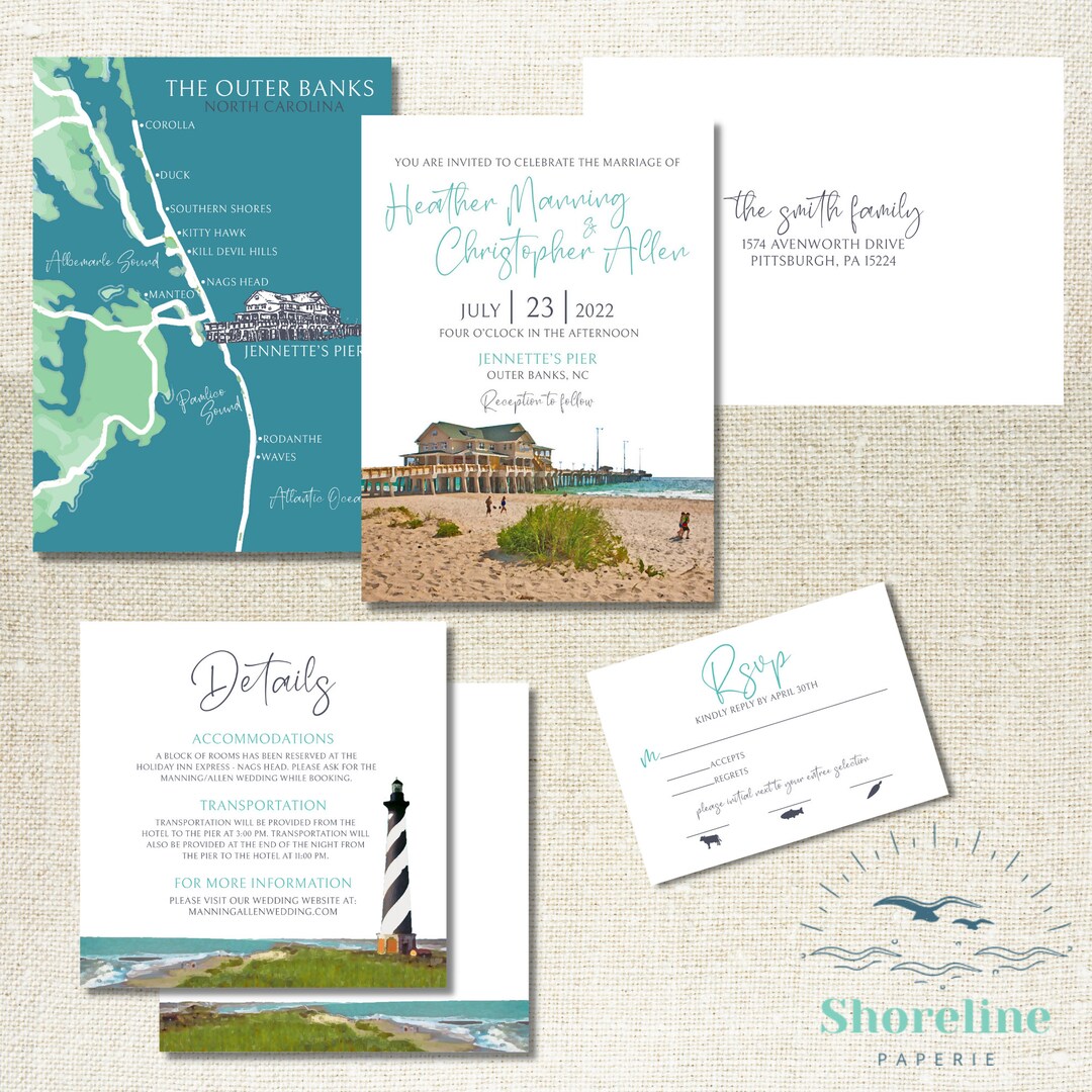 Jennette's Pier Watercolor Outer Banks North Carolina OBX Wedding ...