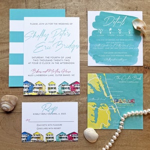 Beach House Watercolor Outer Banks North Carolina OBX Wedding ...