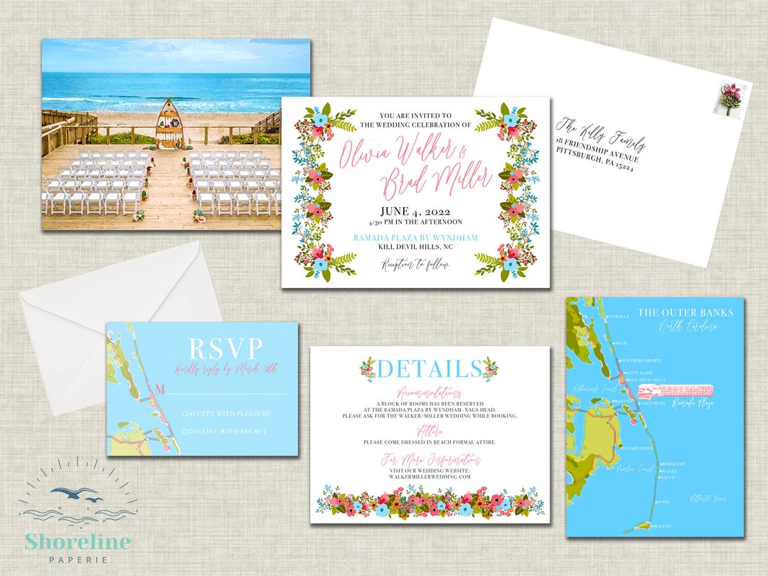 Pink & Blue Watercolor Outer Banks North Carolina OBX Wedding ...