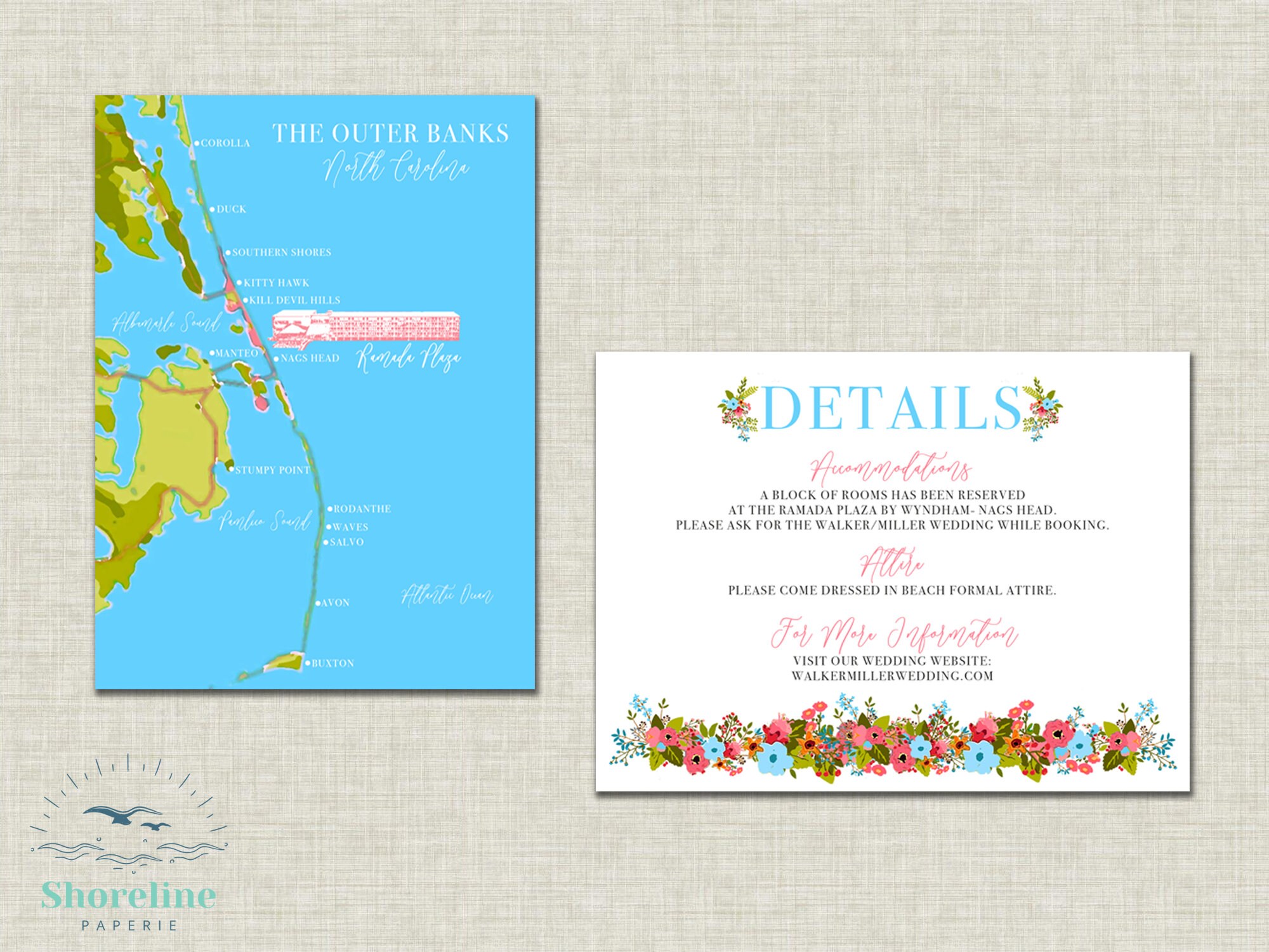 Pink & Blue Watercolor Outer Banks North Carolina OBX Wedding ...